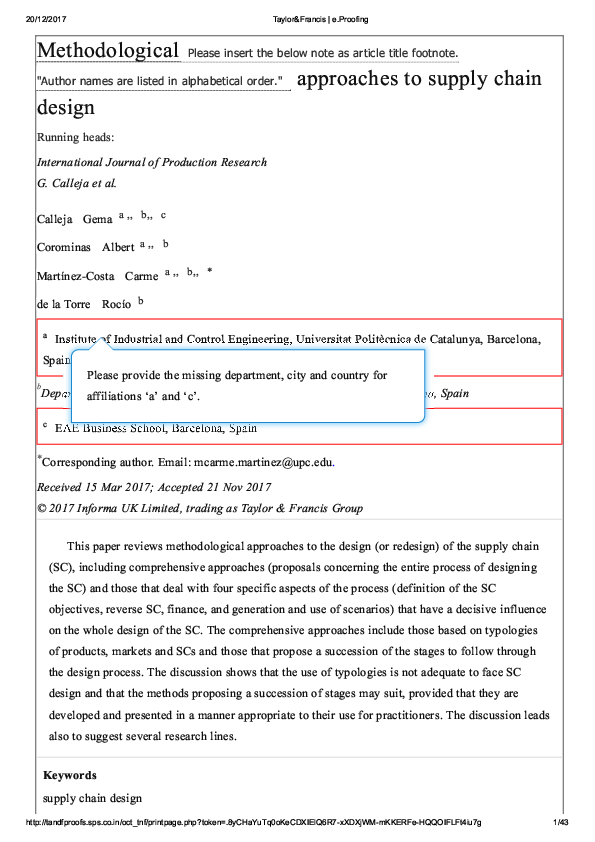 (PDF) Methodological approaches to supply chain design