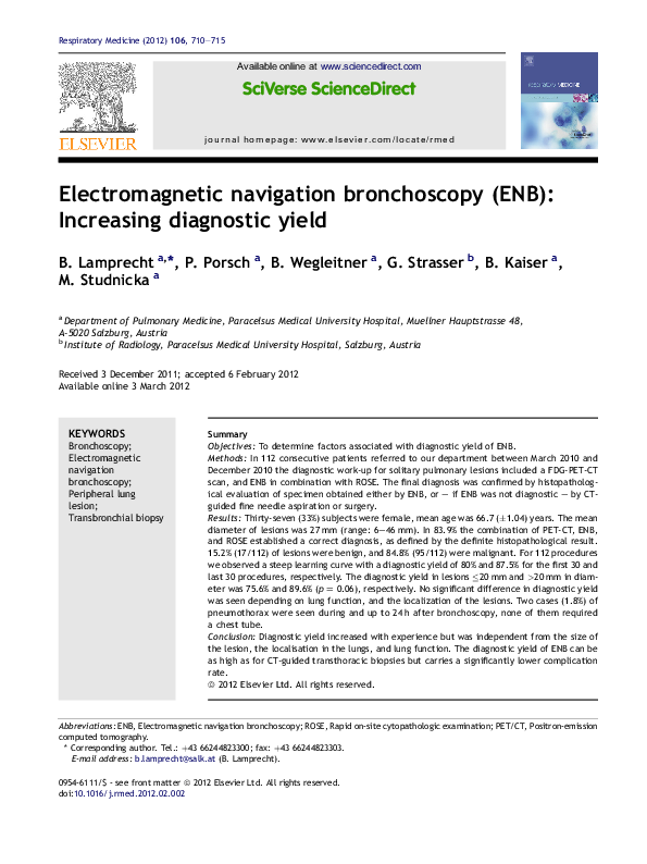 (PDF) Electromagnetic navigation bronchoscopy (ENB): Increasing ...
