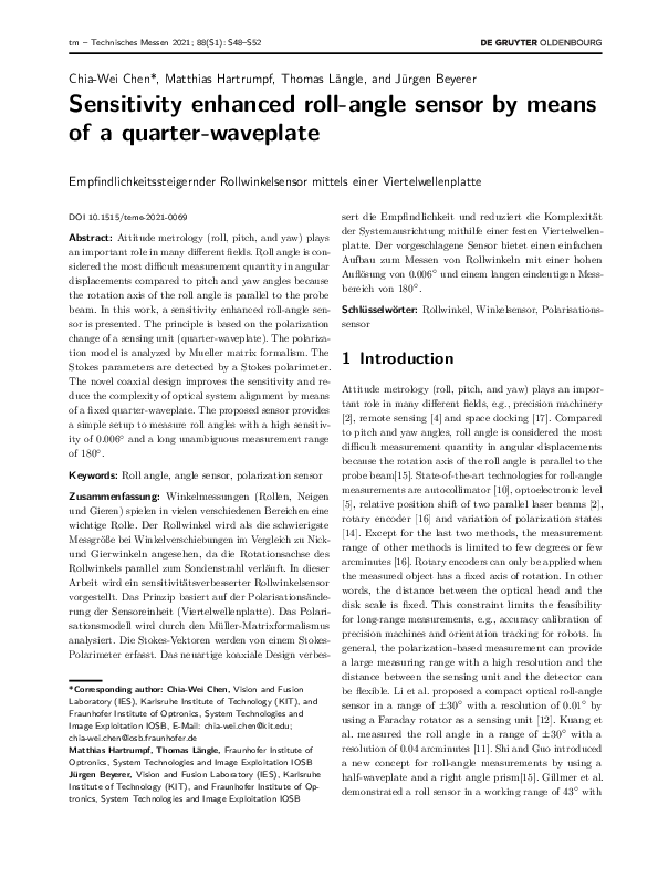 (PDF) Sensitivity enhanced roll-angle sensor by means of a quarter ...