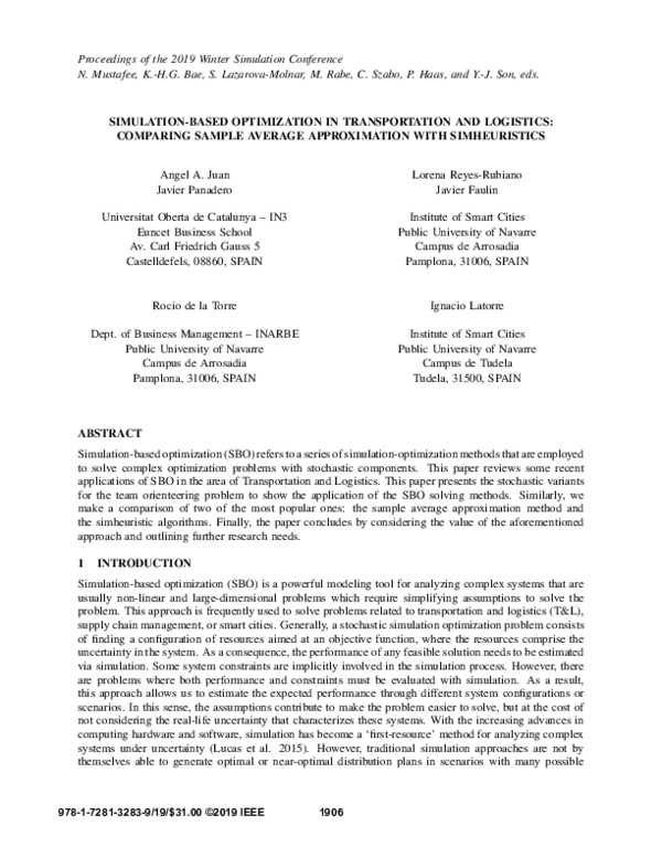(PDF) Simulation-Based Optimization in Transportation and Logistics: Comparing Sample Average ...