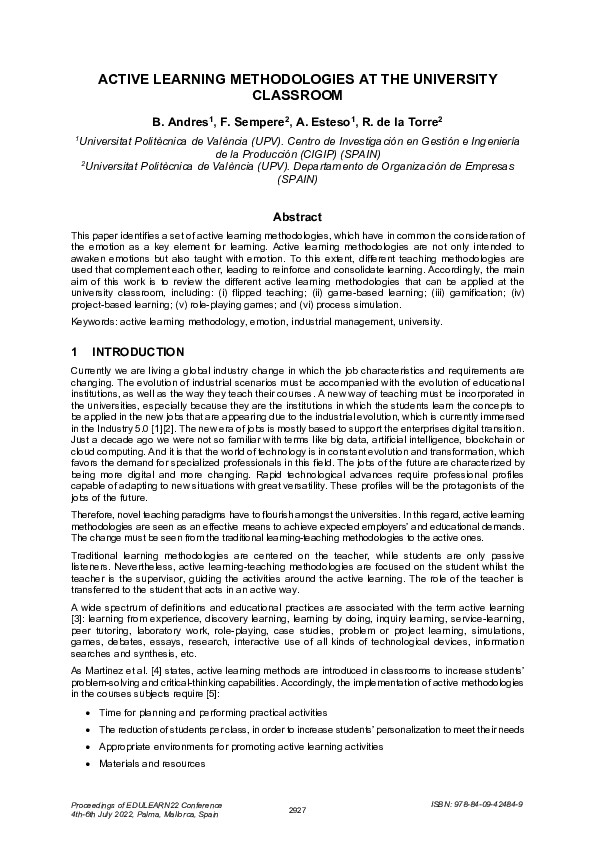 Pdf Active Learning Methodologies At The University Classroom