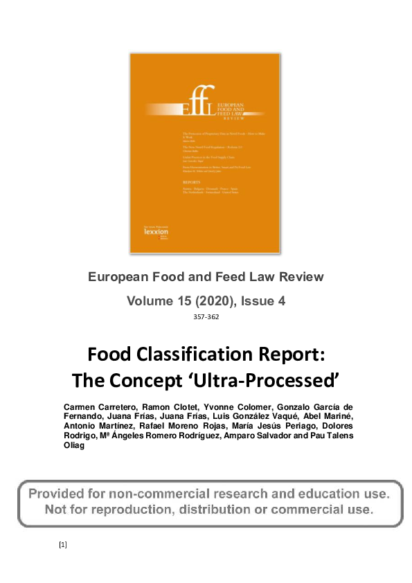 (PDF) Food Classification Report: The concept "ULTRA-PROCESSED ...