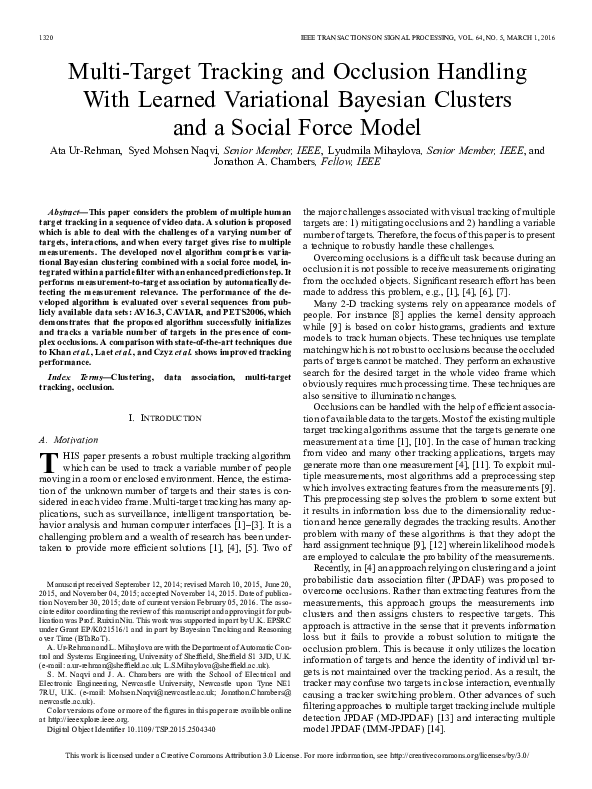 Pdf Multi Target Tracking And Occlusion Handling With Learned Variational Bayesian Clusters 