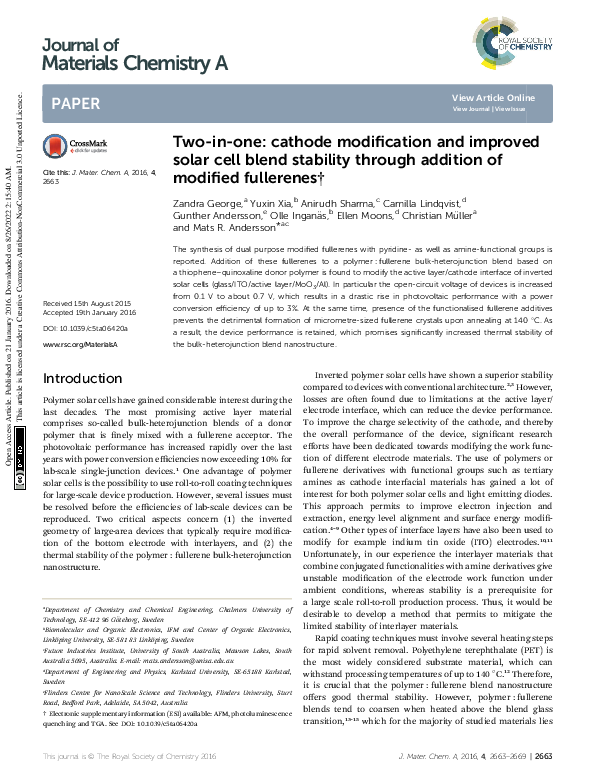 (PDF) Enhanced Solar Cell Stability with Fullerenes