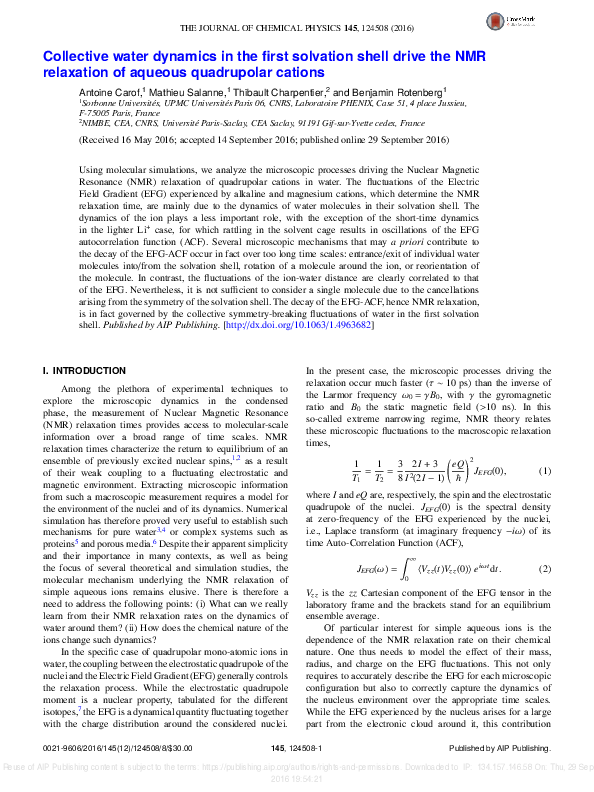 (PDF) Collective water dynamics in the first solvation shell drive the ...
