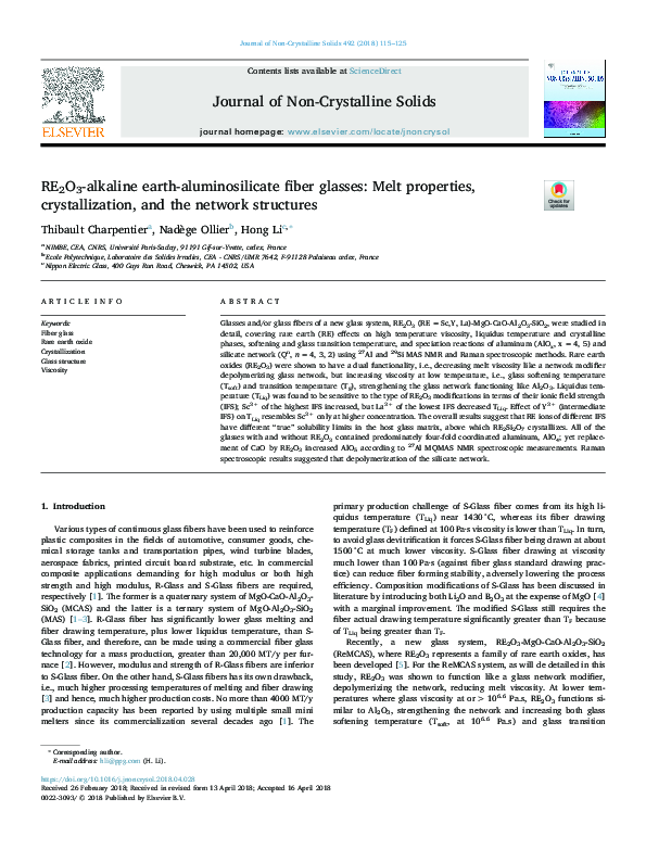 (PDF) RE2O3-alkaline earth-aluminosilicate fiber glasses: Melt ...