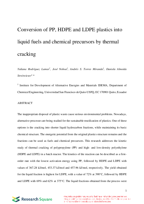 (PDF) Conversion of PP, HDPE and LDPE Plastics into Liquid Fuels and ...
