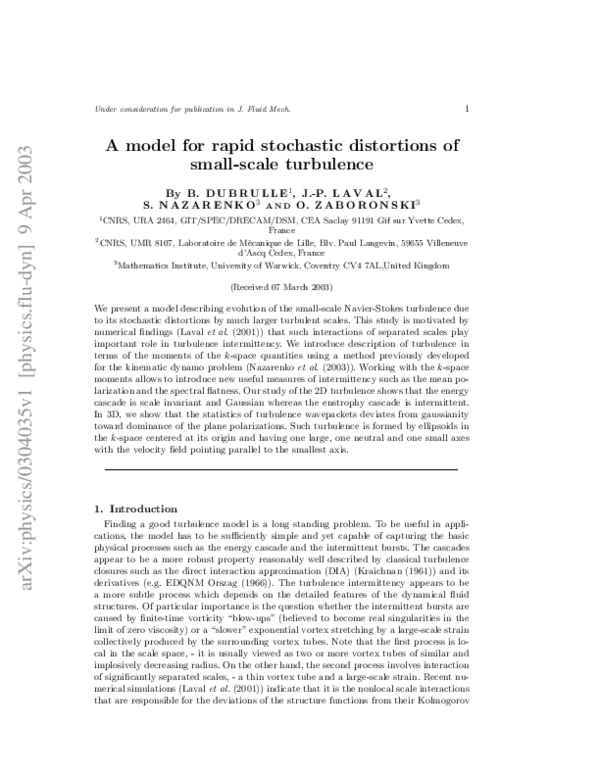 (PDF) A model for rapid stochastic distortions of small-scale turbulence