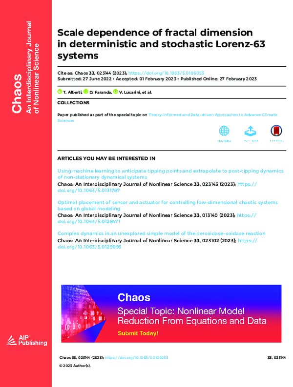 (PDF) Scale dependence of fractal dimension in deterministic and stochastic Lorenz-63 systems