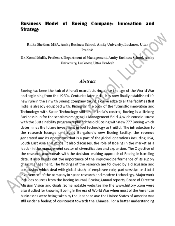 (PDF) Business Model of Boeing Company: Innovation and Strategy