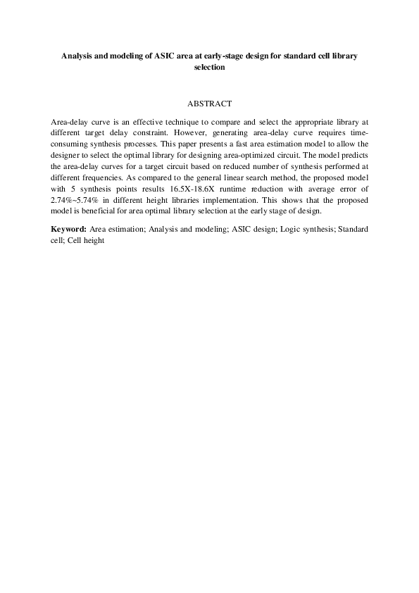 (PDF) Analysis and Modeling of ASIC Area at Early-Stage Design for ...