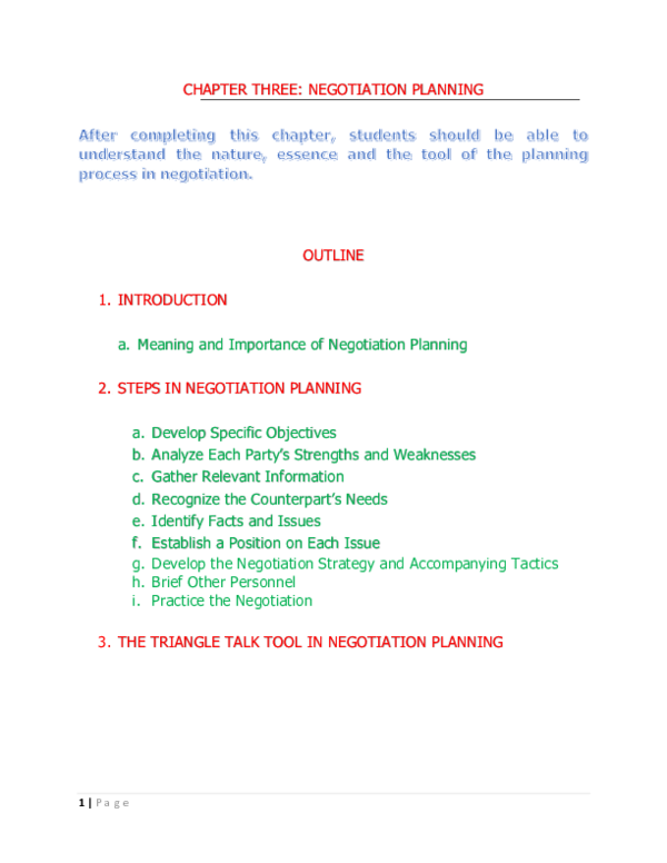 (PDF) Chapter 3 Negotiation Planning