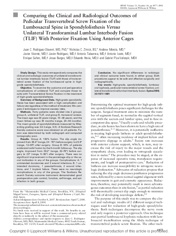 (PDF) Comparing clinical and radiological outcomes between OLIF and ...