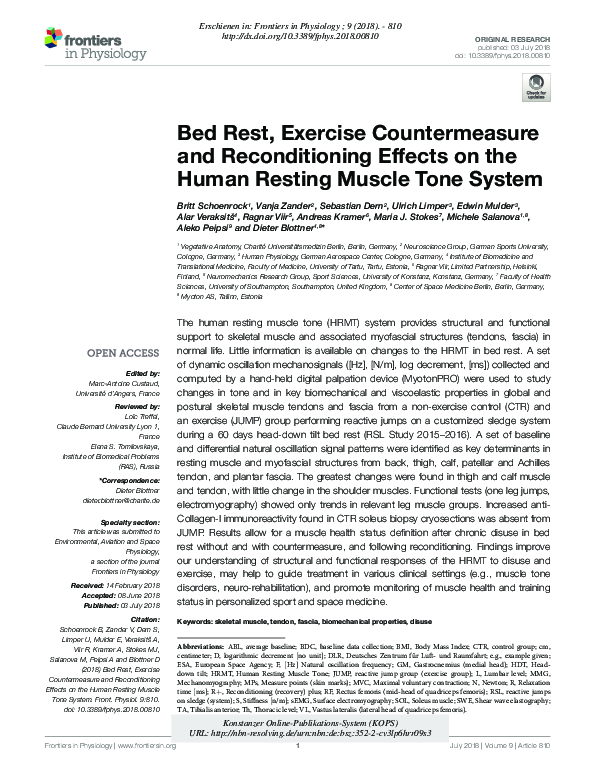 (PDF) Bed Rest, Exercise Countermeasure and Reconditioning Effects on ...