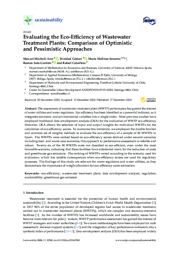 (PDF) Evaluating the Eco-Efficiency of Wastewater Treatment Plants: Comparison of Optimistic and ...