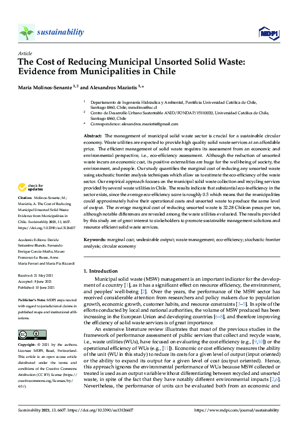 (PDF) The Cost of Reducing Municipal Unsorted Solid Waste: Evidence ...