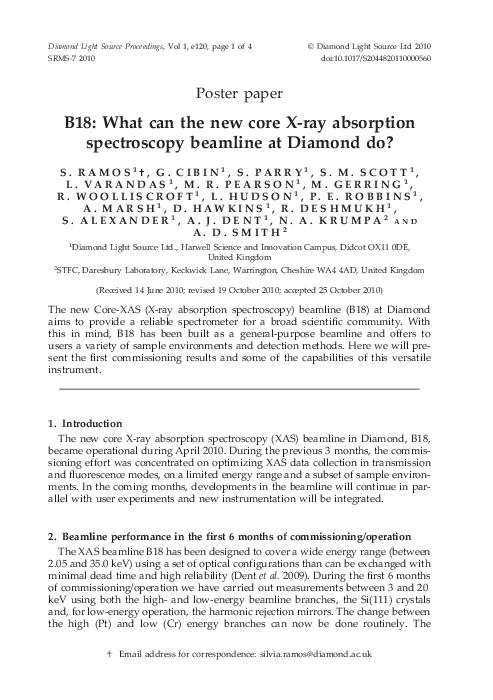 (PDF) B18: What can the new core X-ray absorption spectroscopy beamline ...