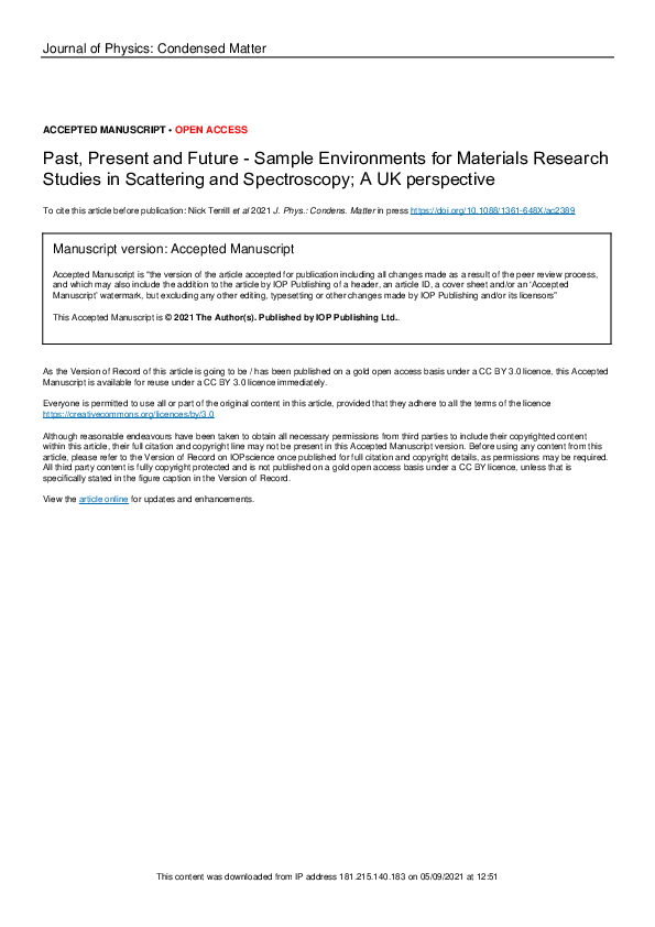 (PDF) Past, Present and Future - Sample Environments for Materials ...
