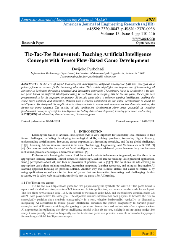 (PDF) Tic-Tac-Toe Reinvented: Teaching Artificial Intelligence Concepts with TensorFlow-Based ...
