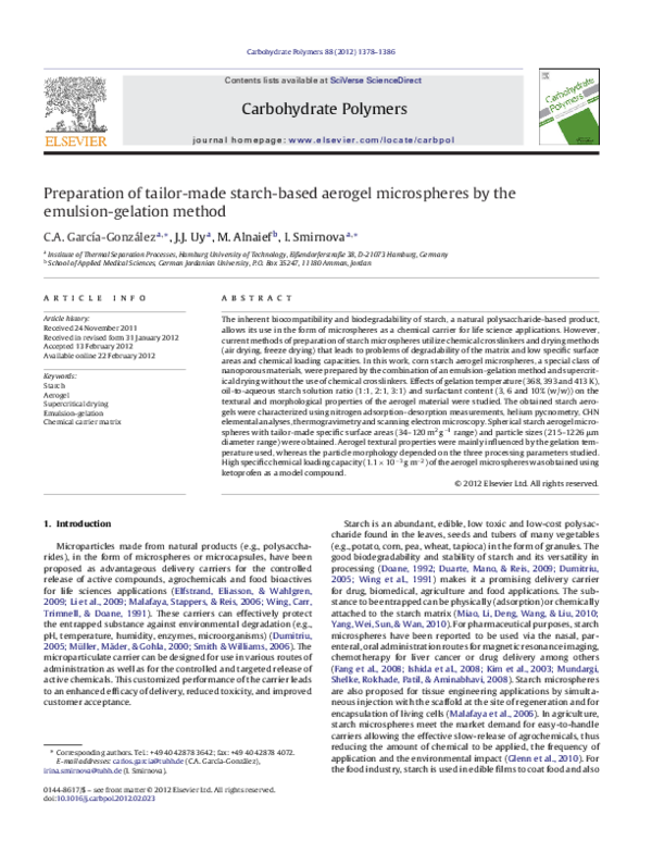 (PDF) Preparation of tailor-made starch-based aerogel microspheres by ...