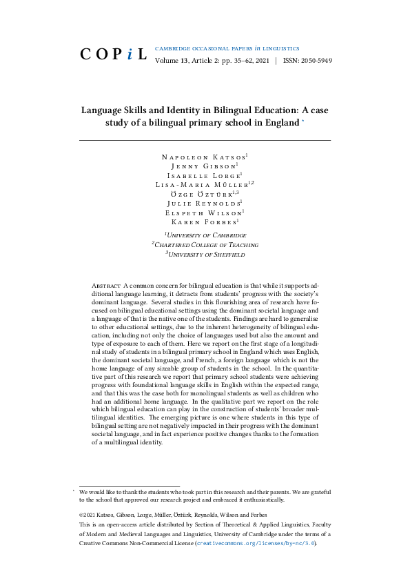 (PDF) Language Skills and Identity in Bilingual Education : A case ...