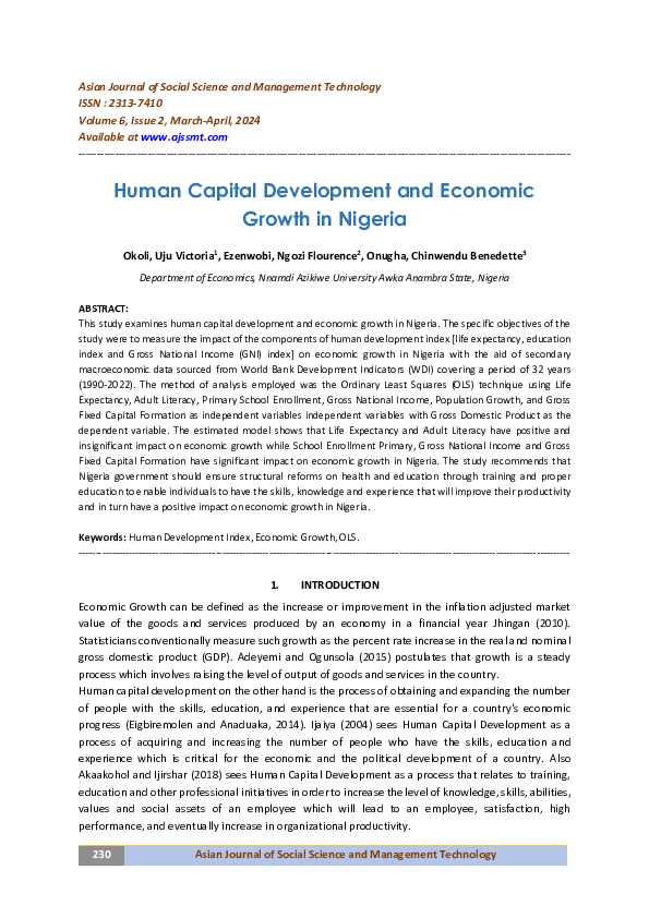 (PDF) Human Capital Development and Economic Growth in Nigeria