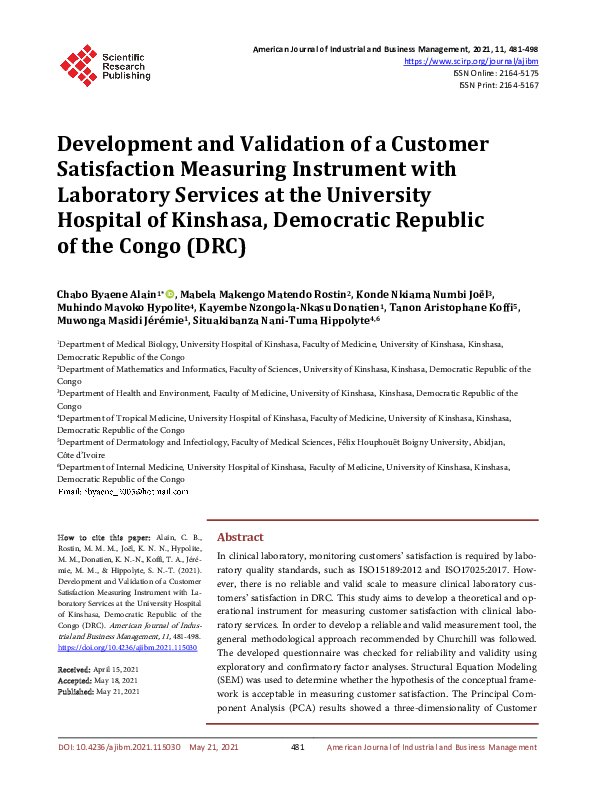 (PDF) Development and Validation of a Customer Satisfaction Measuring Instrument with Laboratory ...