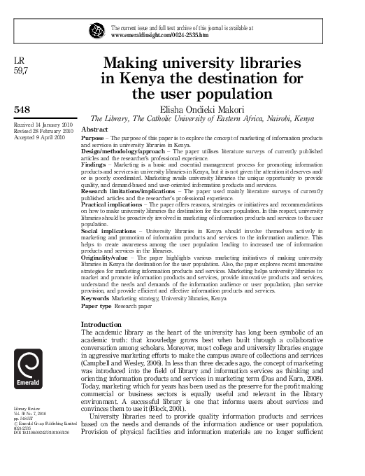 (PDF) Making University Libraries in Kenya the Destination for the User ...