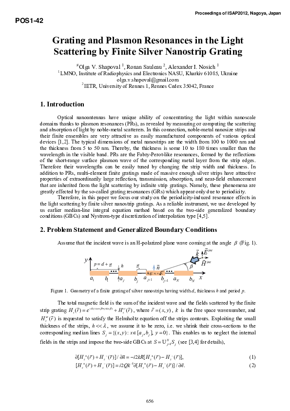 (PDF) Grating and plasmon resonances in the light scattering by finite ...