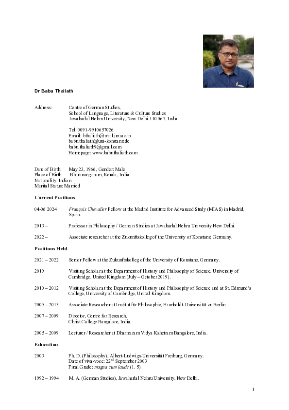 (PDF) Curriculum Vitae, Babu Thaliath