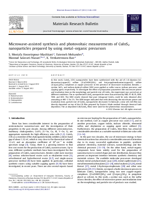 (PDF) Microwave-assisted synthesis and photovoltaic measurements of CuInS2 nanoparticles ...