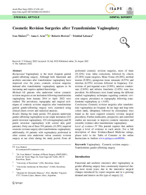 (PDF) Cosmetic Revision Surgeries after Transfeminine Vaginoplasty ...