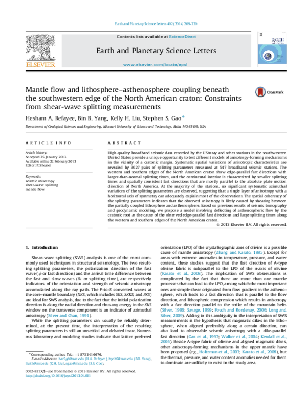 (PDF) Mantle flow and lithosphere–asthenosphere coupling beneath the ...