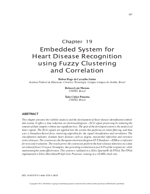 (PDF) Embedded System for Heart Disease Recognition using Fuzzy Clustering and Correlation