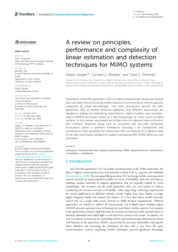 (PDF) A review on principles, performance and complexity of linear estimation and detection ...