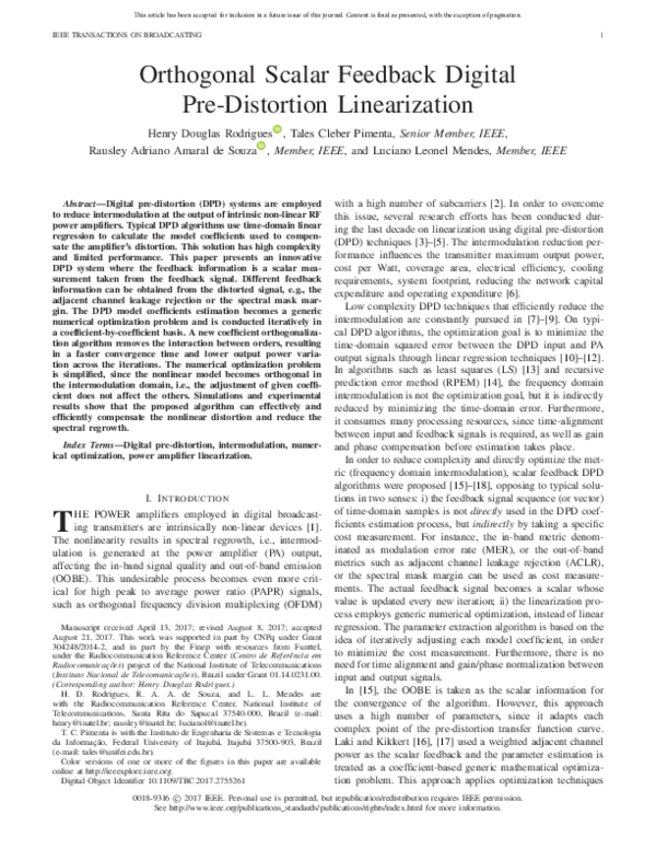 (PDF) Orthogonal Scalar Feedback Digital Pre-Distortion Linearization