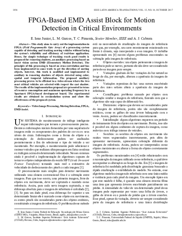 Pdf Fpga Based Emd Assist Block For Motion Detection In Critical Environments Tales Pimenta