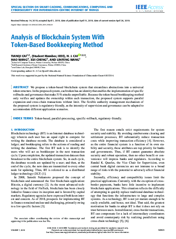(PDF) Analysis of Blockchain System With Token-Based Bookkeeping Method