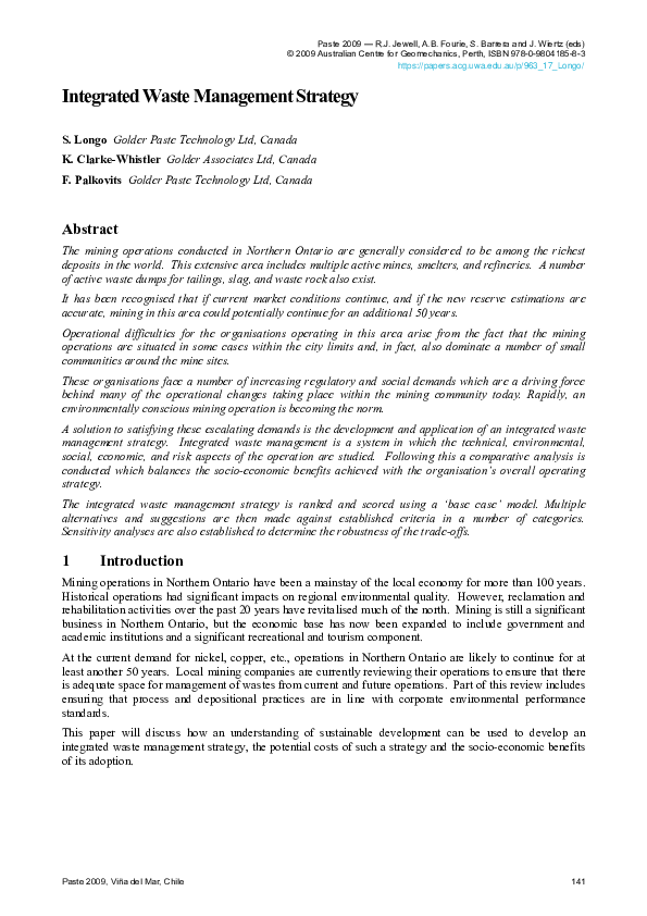 (PDF) Integrated Waste Management Strategy