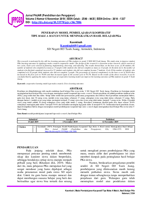 (PDF) PENERAPAN MODEL PEMBELAJARAN KOOPERATIF TIPE MAKE A MATCH UNTUK MENINGKATKAN HASIL BELAJAR ...