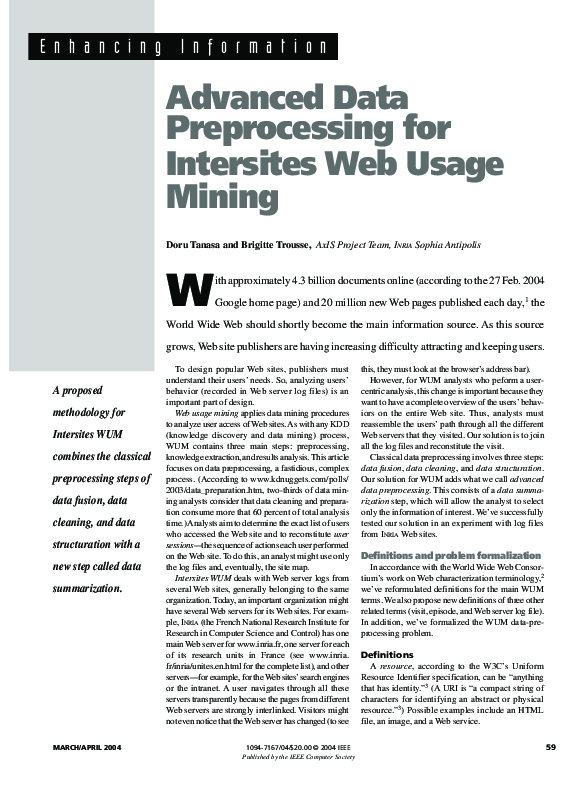 (PDF) Data Preprocessing in Web Usage Mining