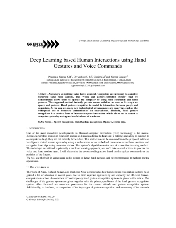 (PDF) Deep Learning based Human Interactions using Hand Gestures and ...