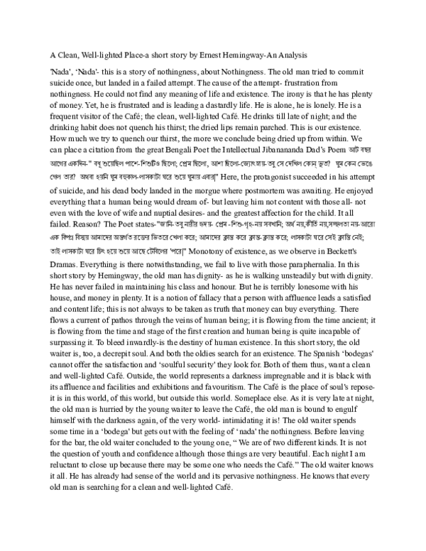 (PDF) A Clean, Well-lighted Place-a short story by Ernest Hemingway-An ...