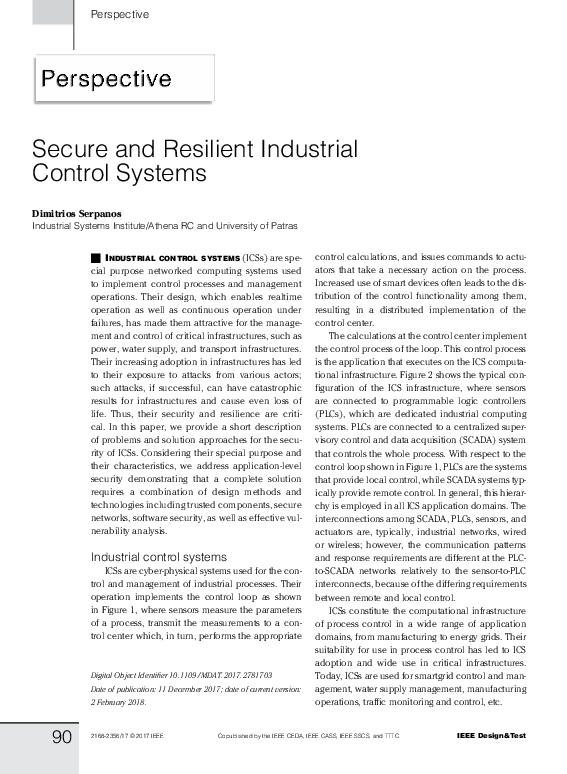 (PDF) Secure and Resilient Industrial Control Systems