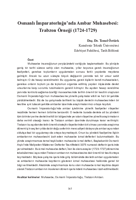 (PDF) Osmanlı İmparatorluğu’nda Ambar Muhasebesi: Trabzon Örneği (1724 ...