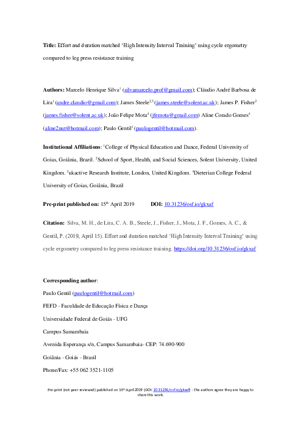 (PDF) Effort and duration matched ‘High Intensity Interval Training ...