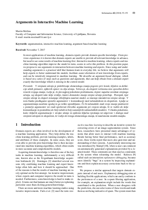 (PDF) Arguments in Interactive Machine Learning