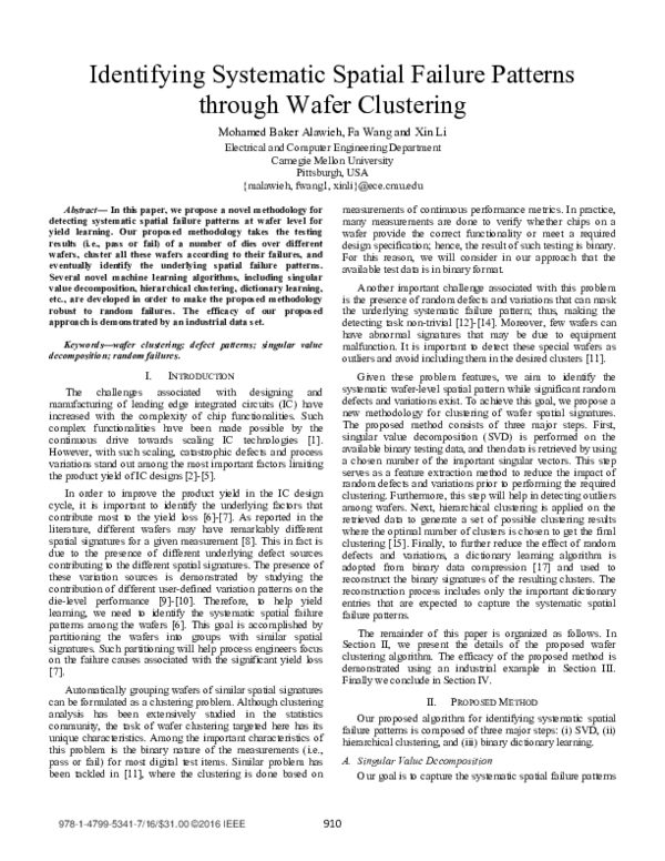 (PDF) Identifying systematic spatial failure patterns through wafer clustering