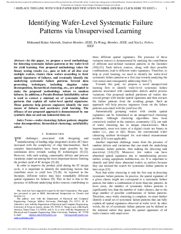 (PDF) Identifying Wafer-Level Systematic Failure Patterns via Unsupervised Learning