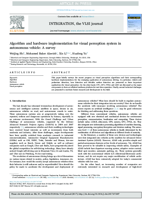 (PDF) Algorithm and hardware implementation for visual perception ...
